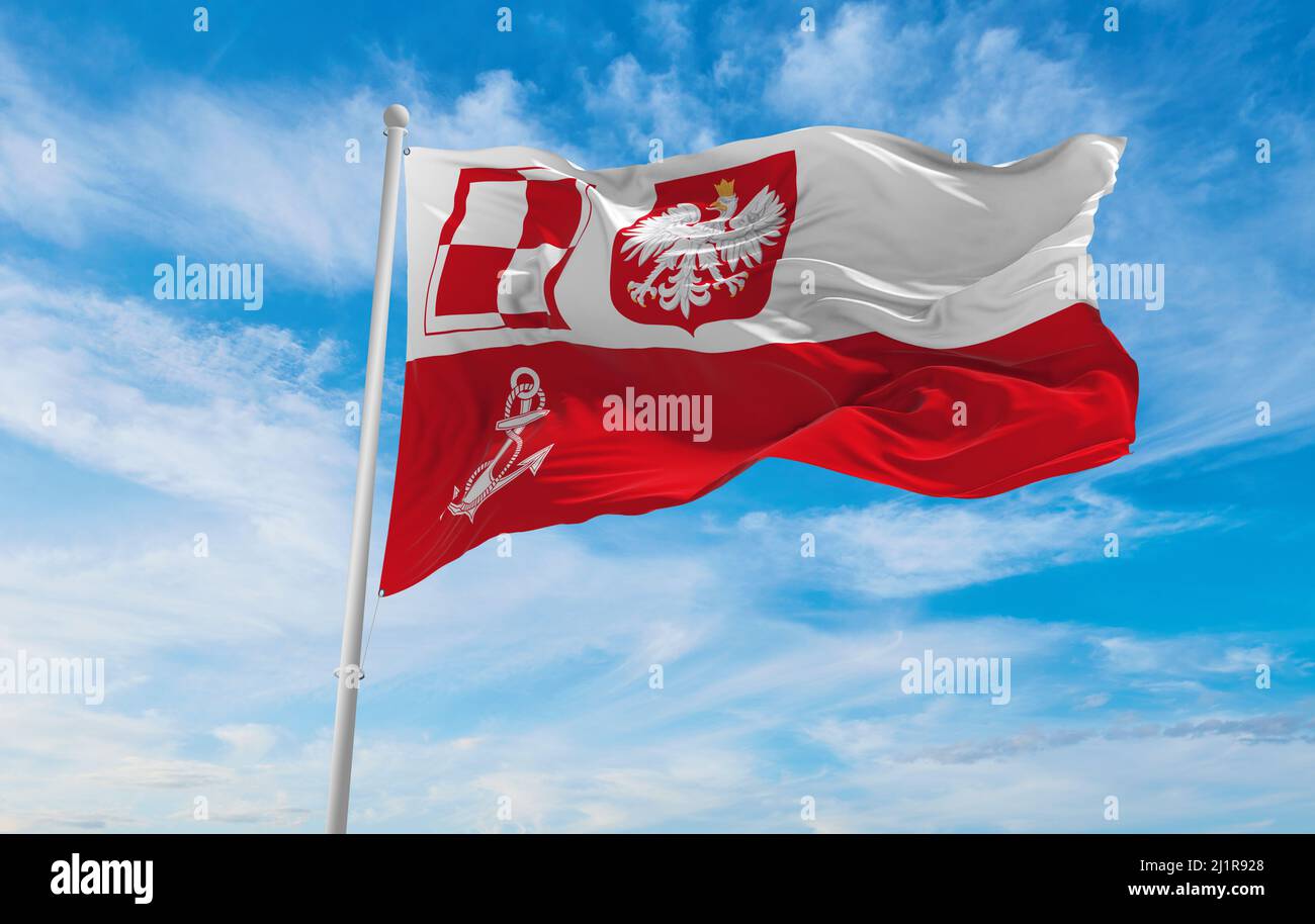 flag of navy airfields, Naval airport heliport , Poland at cloudy sky ...