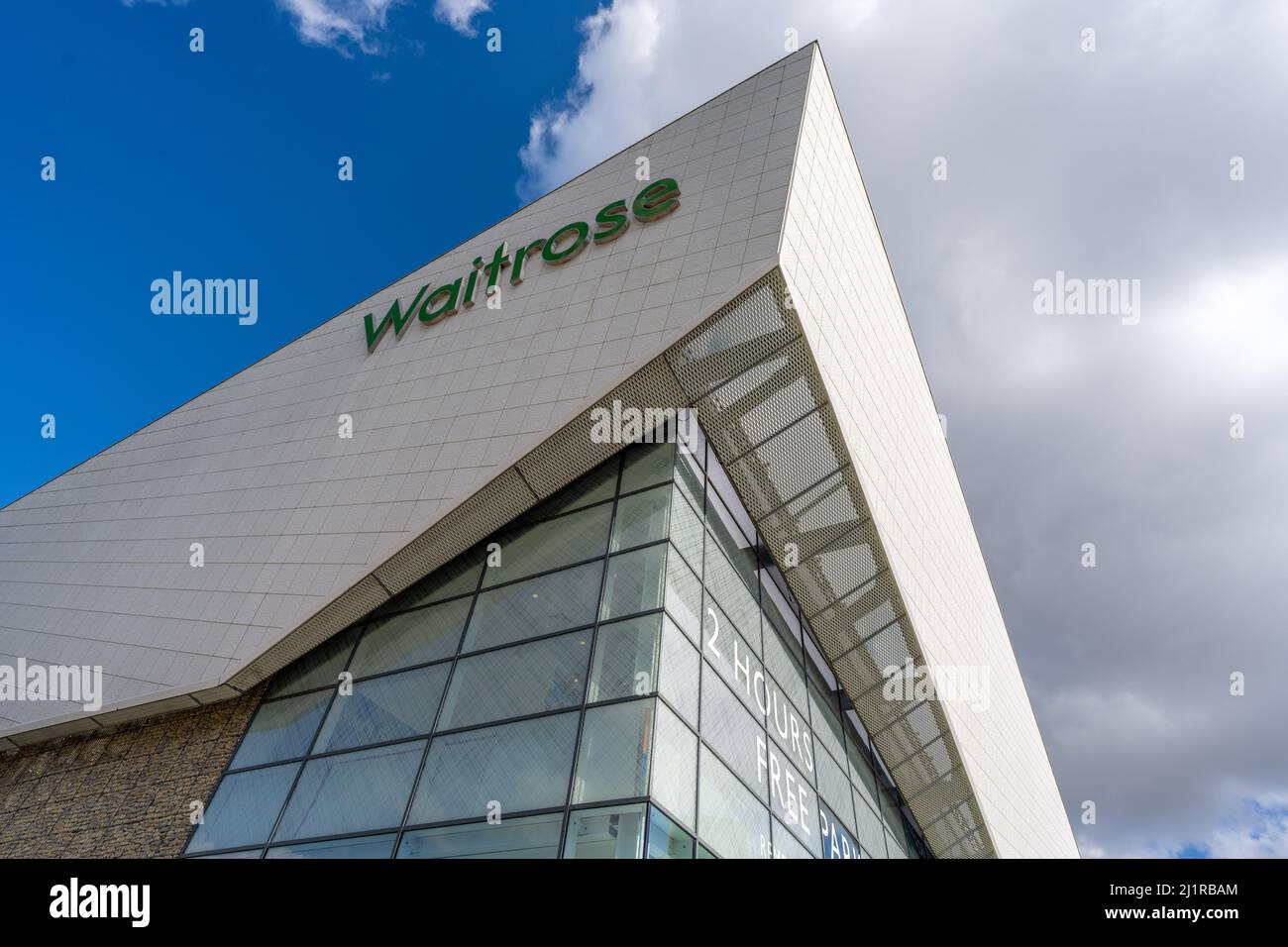 A low angle shot of Waitrose Supermarket wall in Basingstoke, United ...