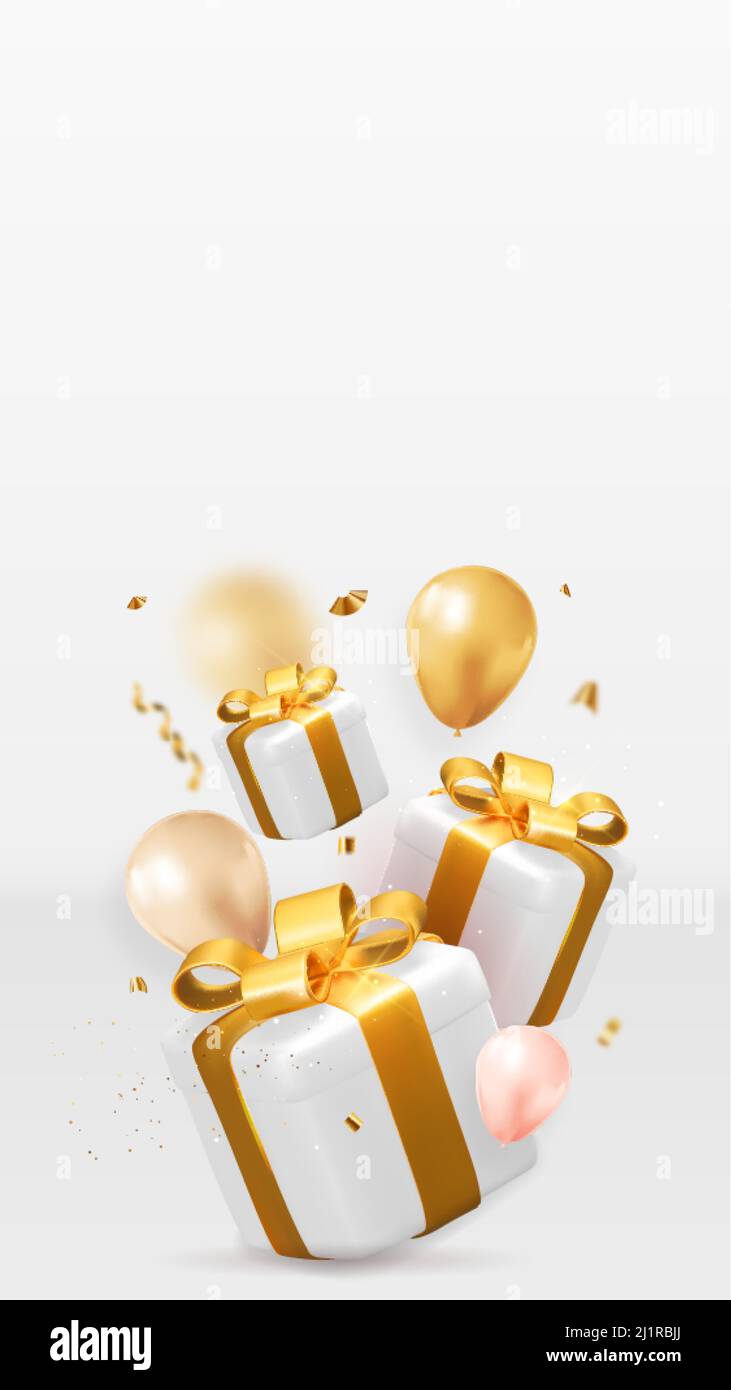 Greeting Card with Balloons and Gift Boxes Template. Vector ...
