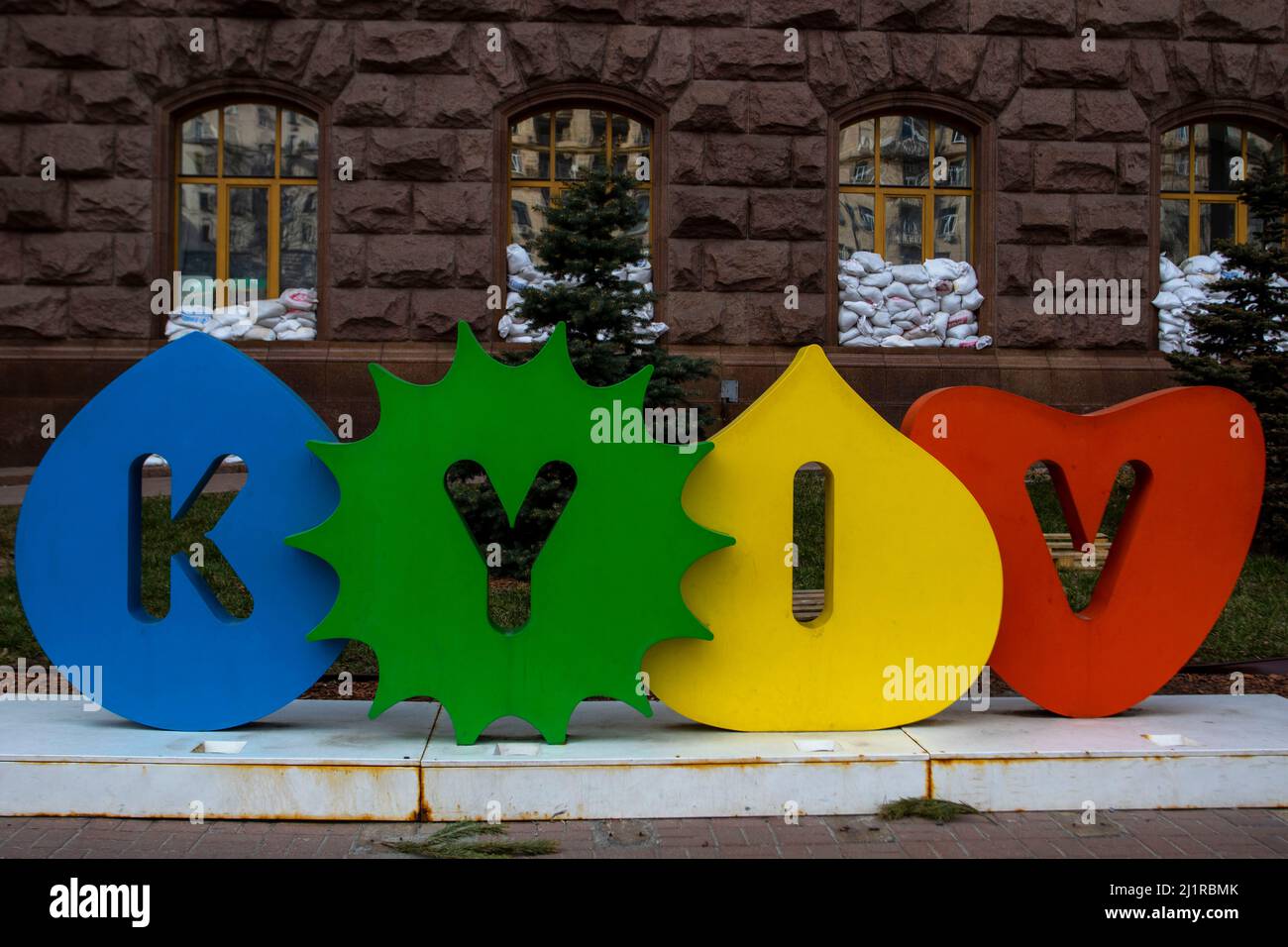 Kyiv, Kyiv Oblast, Ukraine. 27th Mar, 2022. A sign for the city of Kyiv ...