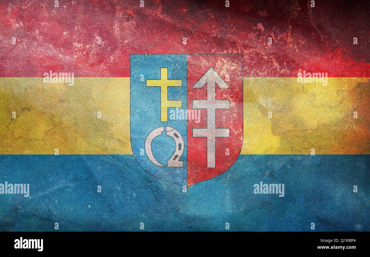 Top view of retro flag Siemiatycze, Poland with grunge texture. Polish ...