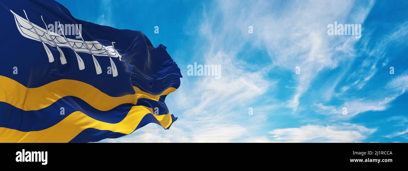 flag of St Annes on Sea town , UK at cloudy sky background on sunset ...