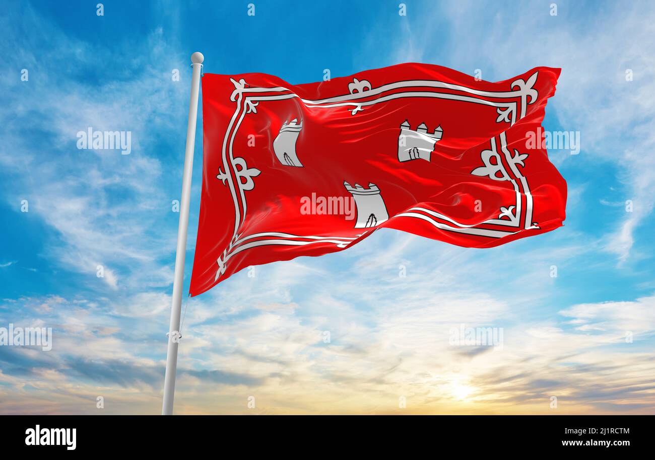 flag of Aberdeen , UK at cloudy sky background on sunset, panoramic ...