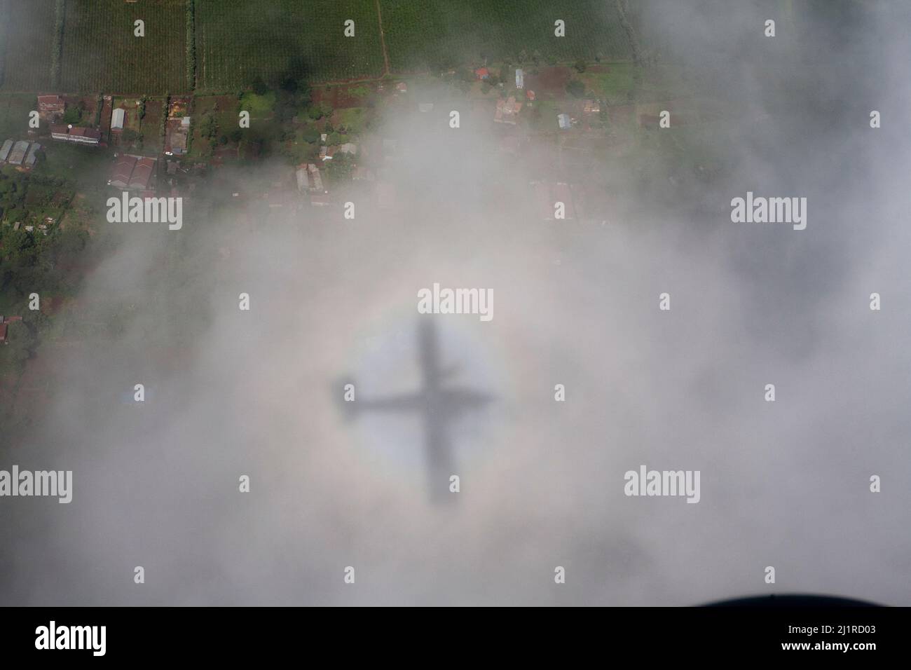 Shadow of plane on cloud, flying from Nairobi to Meru, Kenya Stock ...