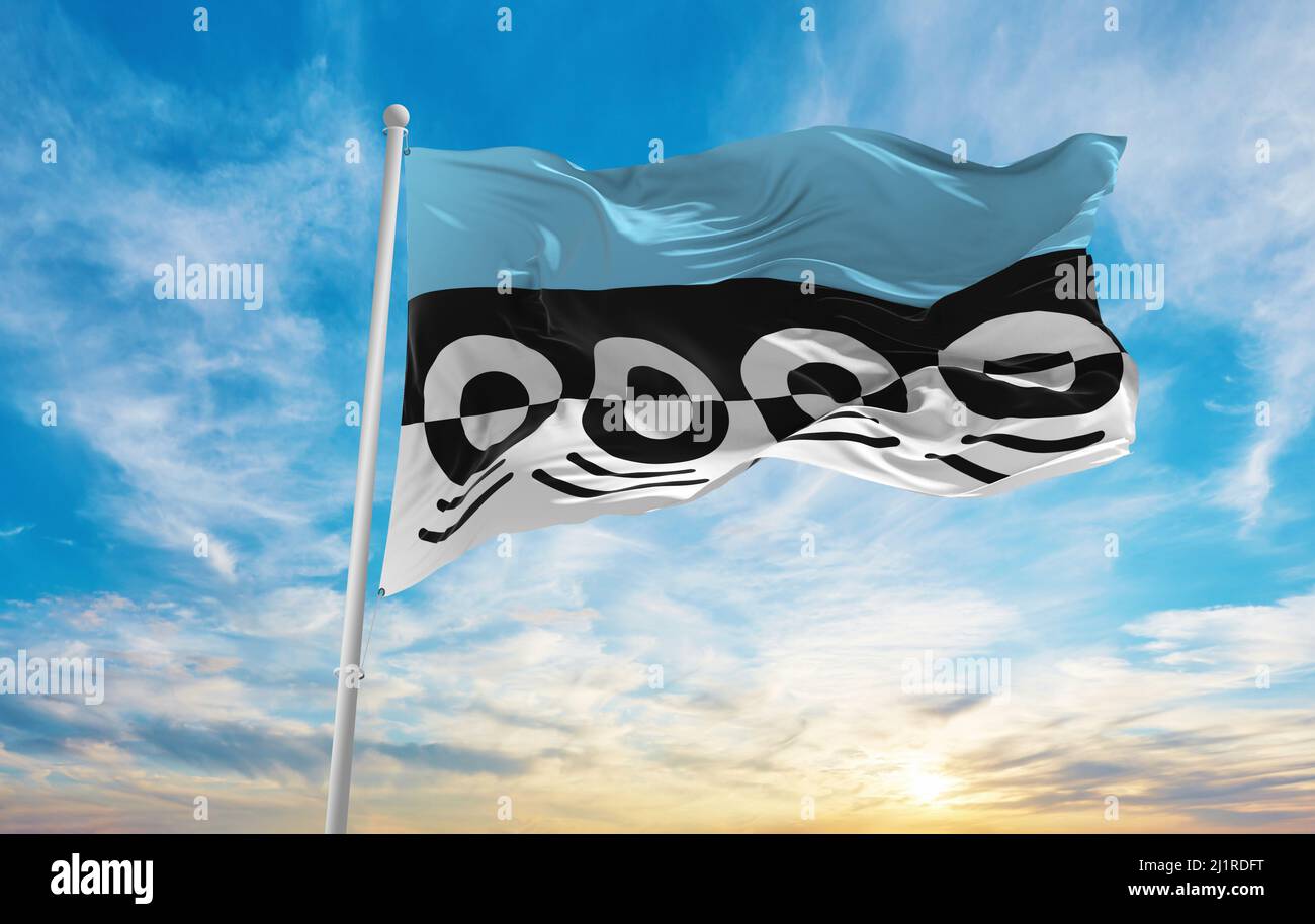 flag of Digbeth village , UK at cloudy sky background on sunset, panoramic view. County of ...
