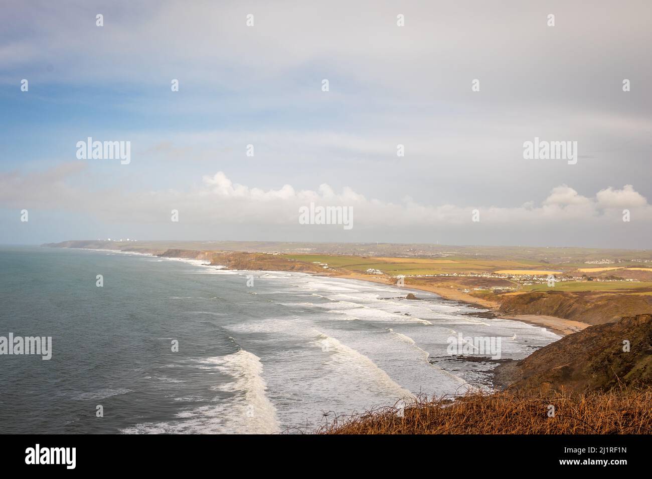 View of Widemouth Bay from Millook Haven, Cornwall, England, UK Stock ...