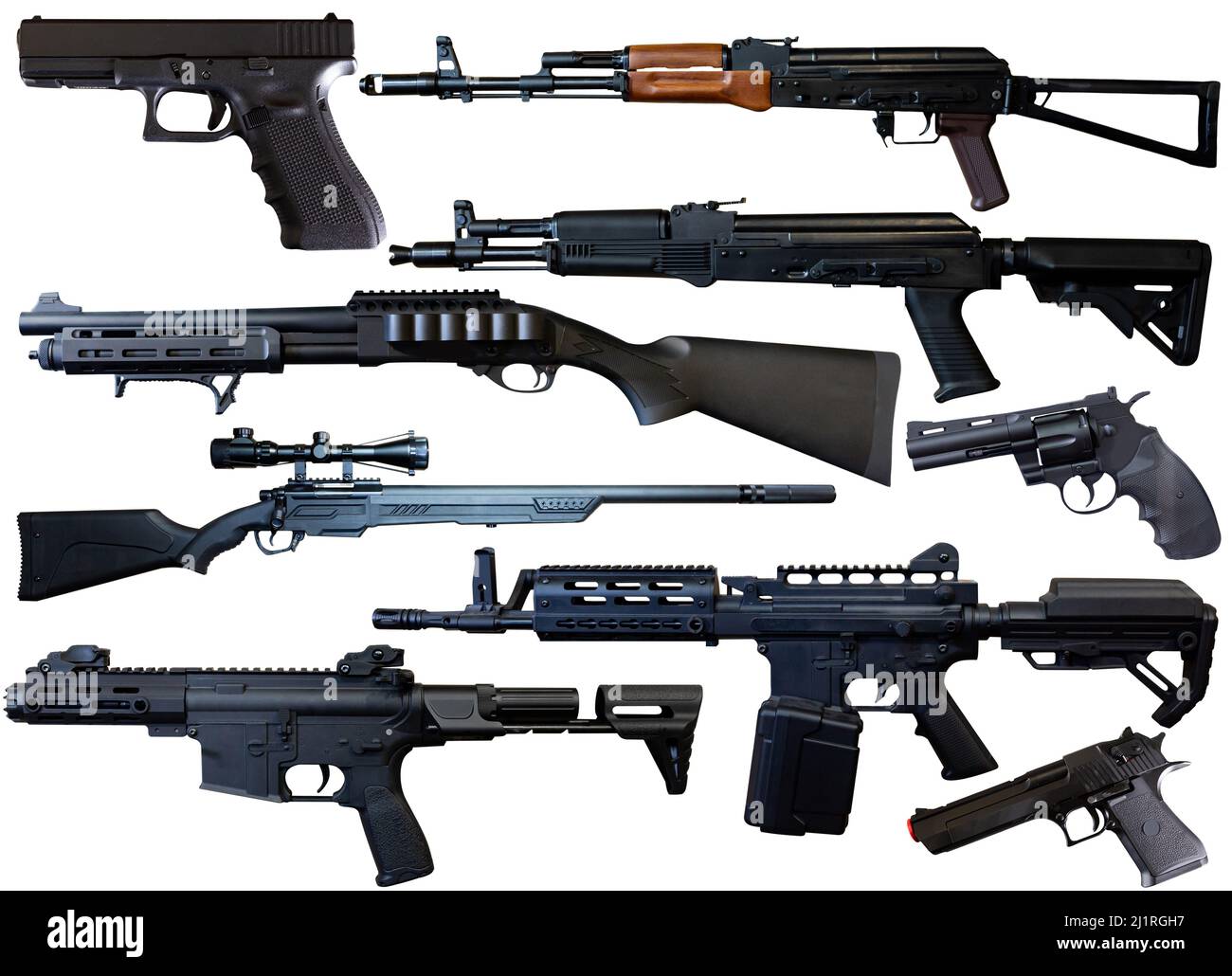 Many types of firearm cutouts, isolated over white background Stock ...