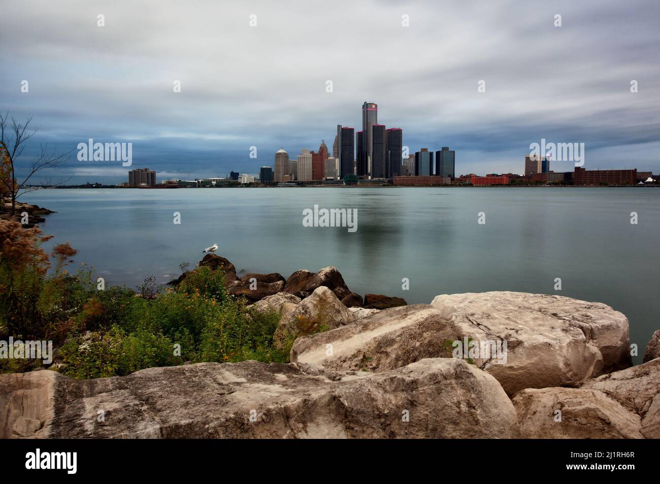 Scenic Windsor Ontario Riverfront Sunny View of Detroit, Michigan From ...