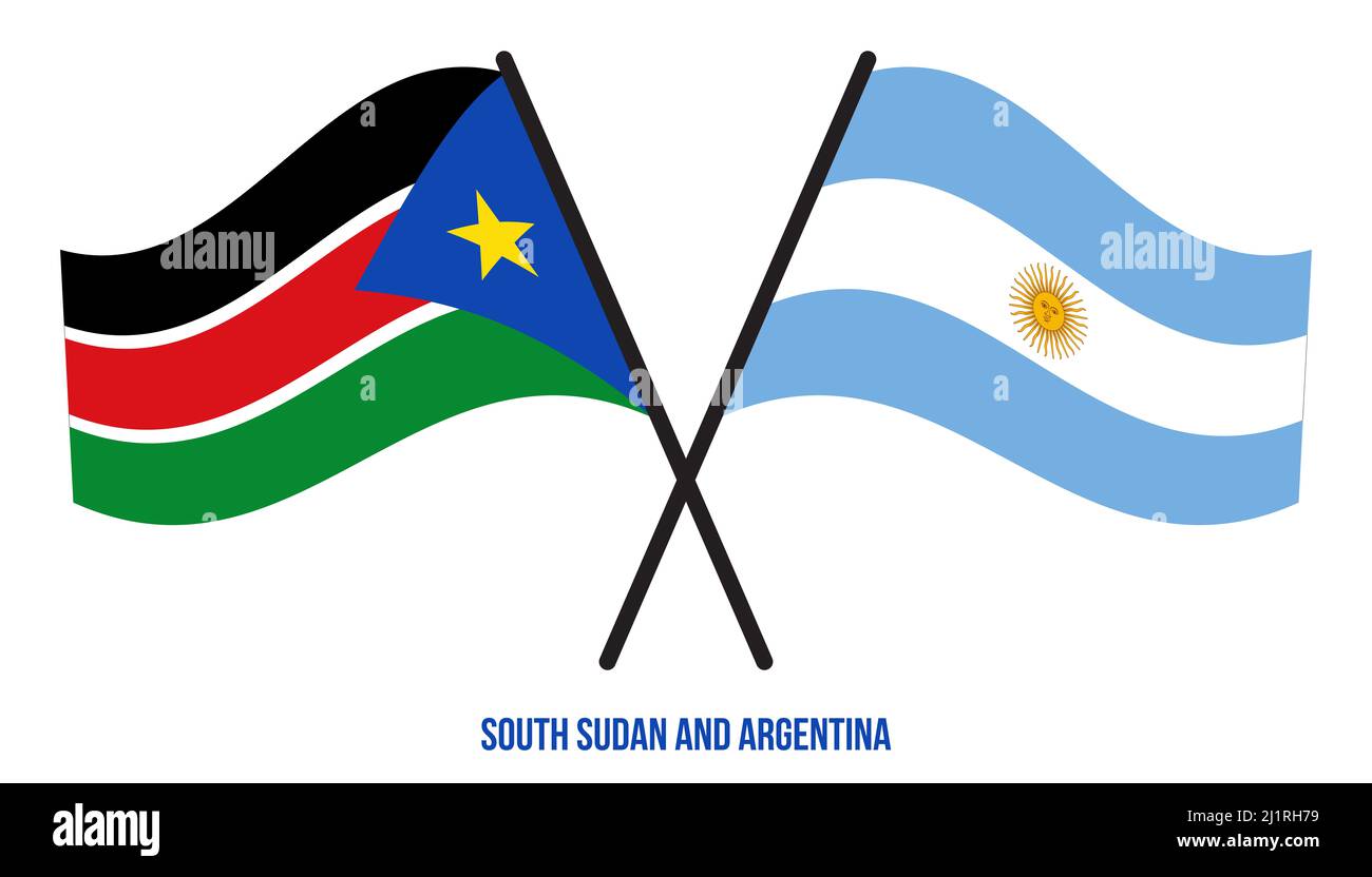 South Sudan and Argentina Flags Crossed And Waving Flat Style. Official Proportion. Correct ...
