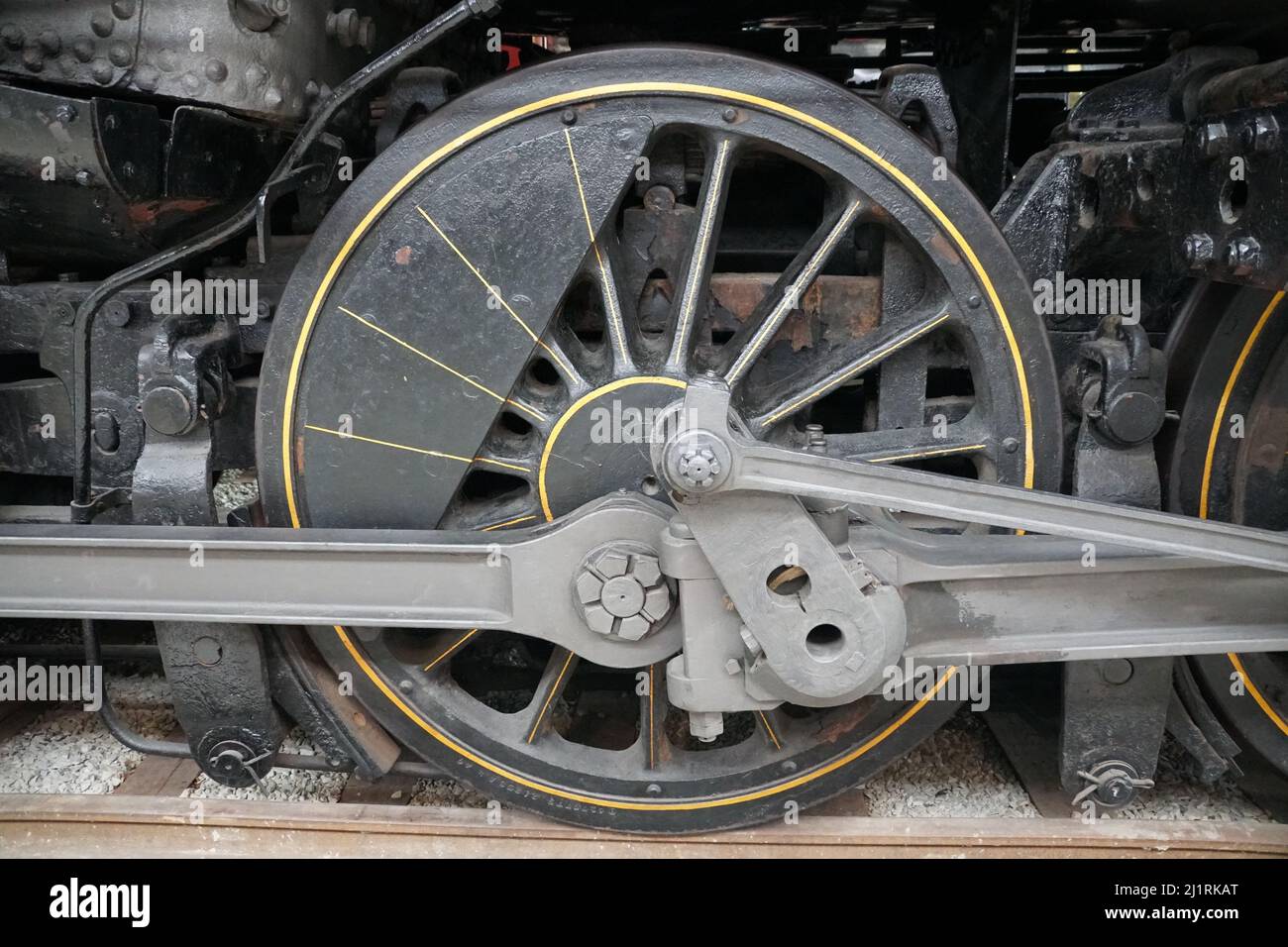 Close up of the black wheel of a train on a track Stock Photo - Alamy