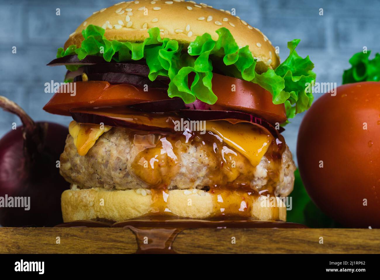 amburger or sandwich. Delicious sandwich hamburger with meat, cheese ...