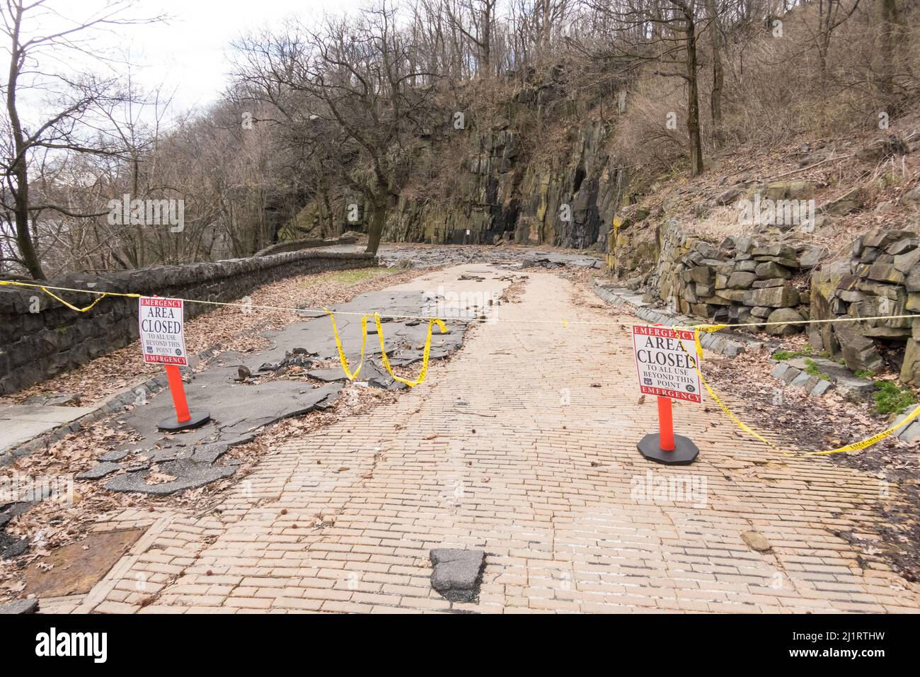 Aftermath of the hurricane, tropical storm Ida - damaged pavement on ...