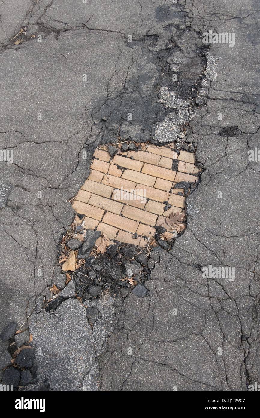 Aftermath of the hurricane, tropical storm Ida - damaged pavement on ...