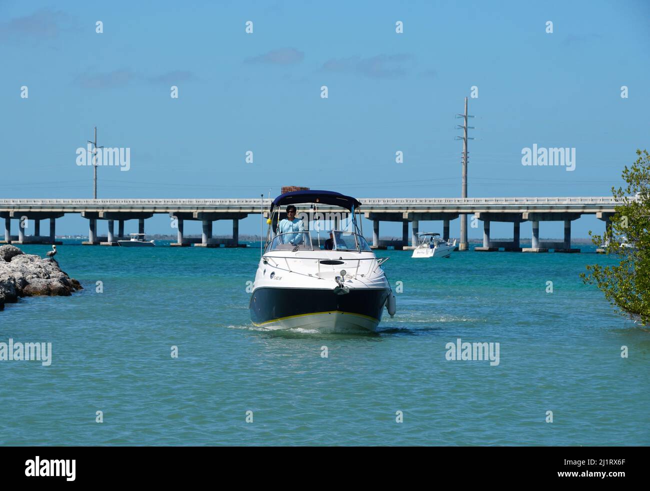 Big Pine Key, Florida, U.S - February 20, 2022 - A boat approaching the ...