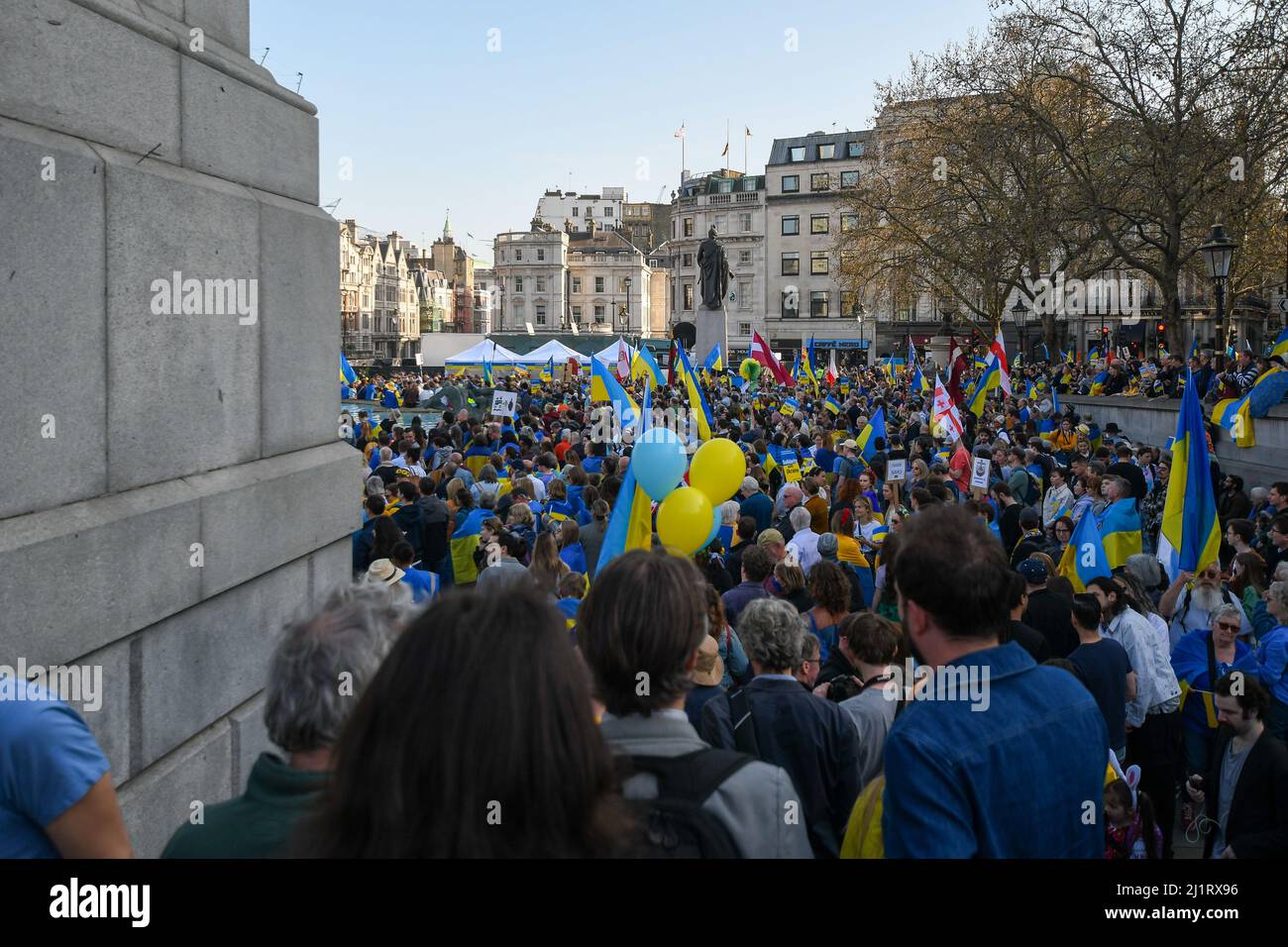Ukrainian march through London on 26th March 2022. A large crowd ...