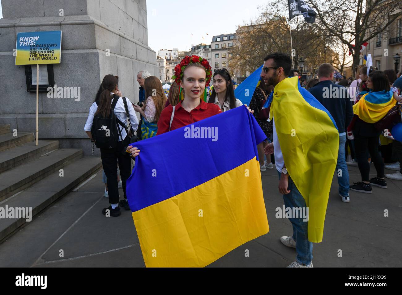 Ukrainian march through London on 26th March 2022. A large crowd ...