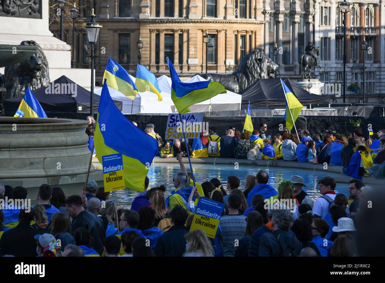 Ukrainian march through London on 26th March 2022. A large crowd ...