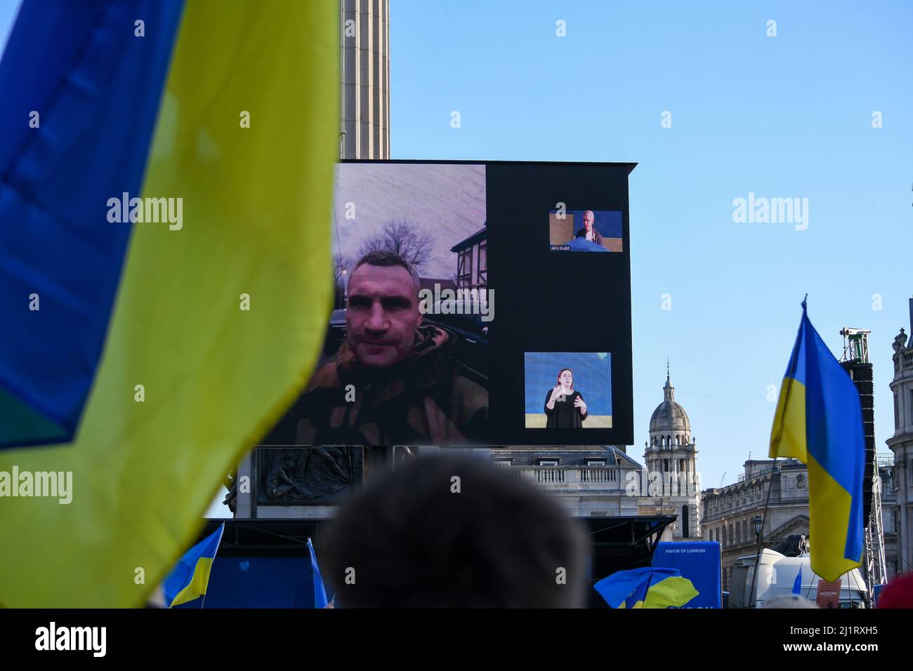 Ukrainian march through London on 26th March 2022. A large crowd ...