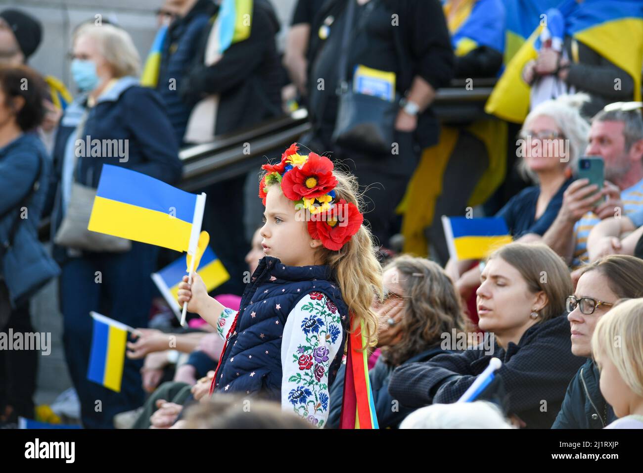 Ukrainian march through London on 26th March 2022. A large crowd ...