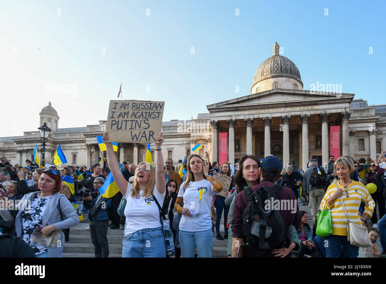 Ukrainian march through London on 26th March 2022. A large crowd ...