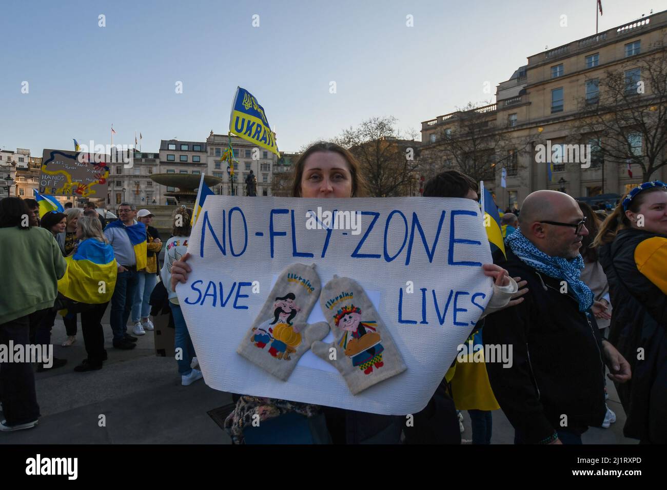 Ukrainian march through London on 26th March 2022. A large crowd ...