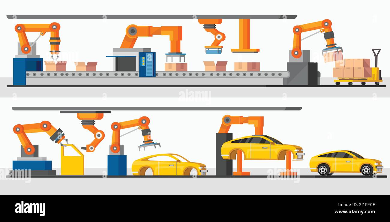 Industrial automation robot horizontal banners with automated packing and machinery production ...