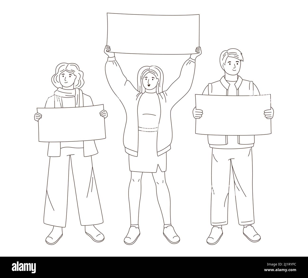 People at rally empty banner for your text. Protesting young men and ...