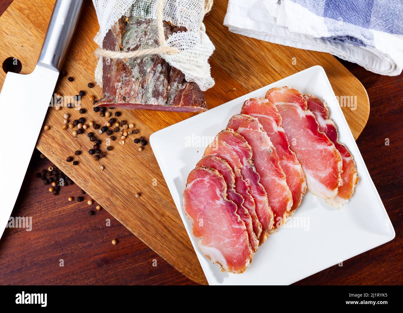 Thinly sliced cured pork sirloin meat Stock Photo - Alamy