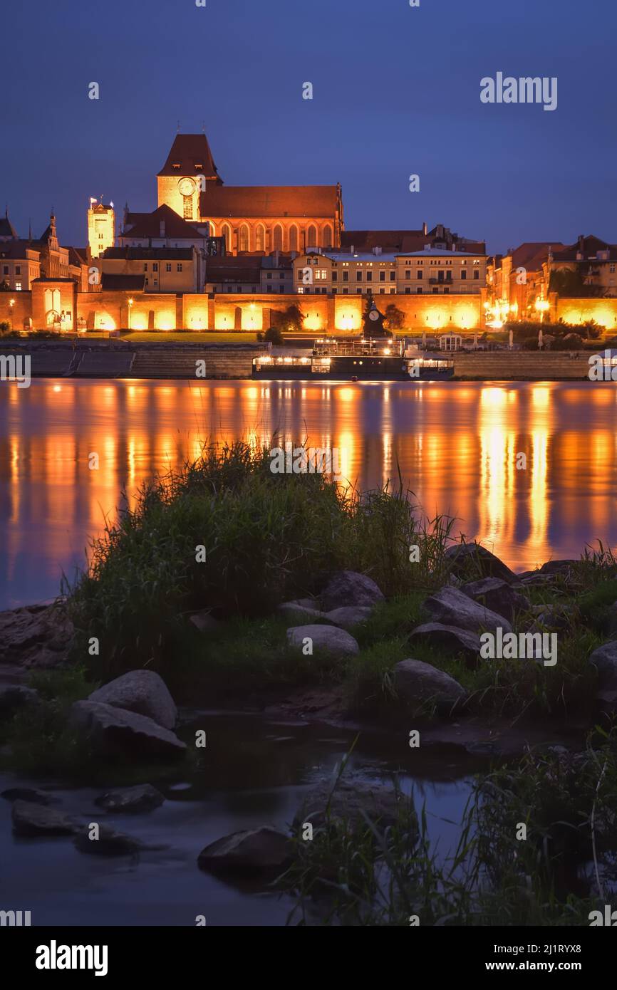 Beautiful urban night landscape. The old buildings of the Polish city ...