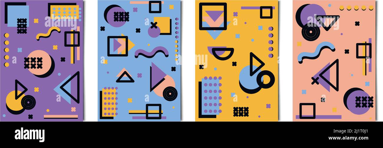 Set of 4 pcs abstract geometric shapes colorful backgrounds, templates ...