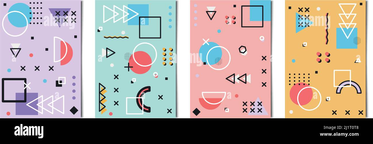 Set of 4 pcs abstract geometric shapes colorful backgrounds, templates ...