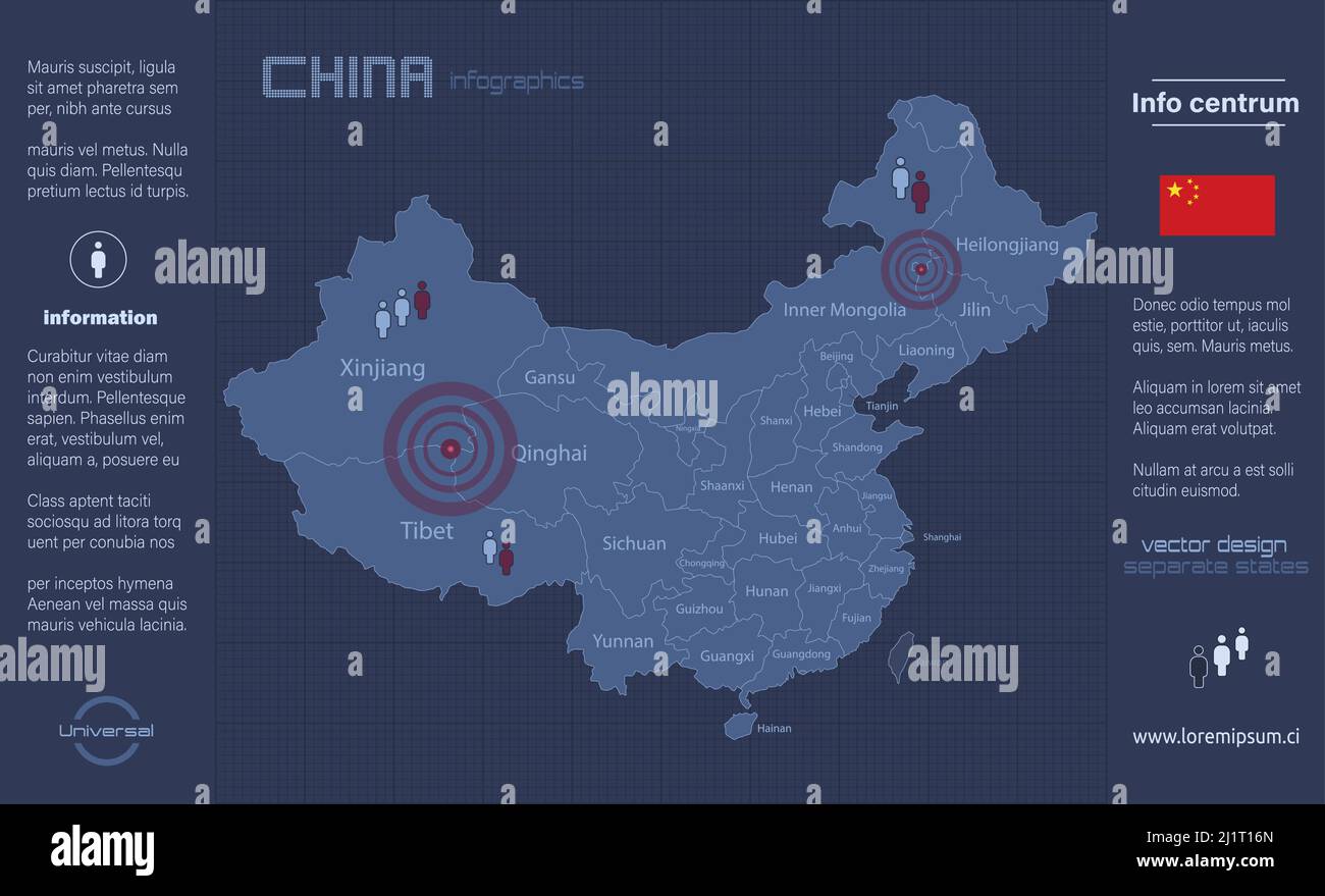 China map, separate regions with names, infographics blue flat design ...