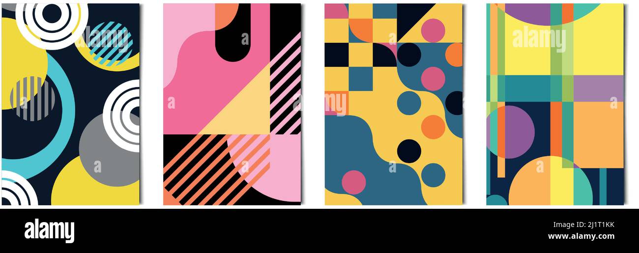 Set of 4 pcs abstract geometric shapes colorful backgrounds, templates ...