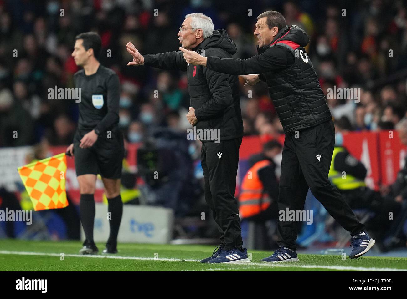 Albania head coach Edoardo Reja and his assistant during the La Liga ...