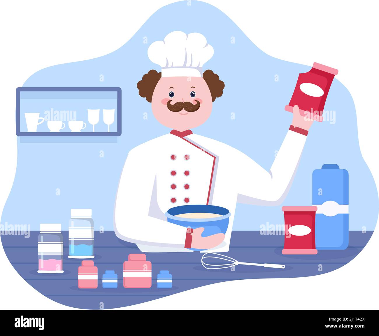 Professional Chef Cartoon Character Cooking Illustration with Different ...