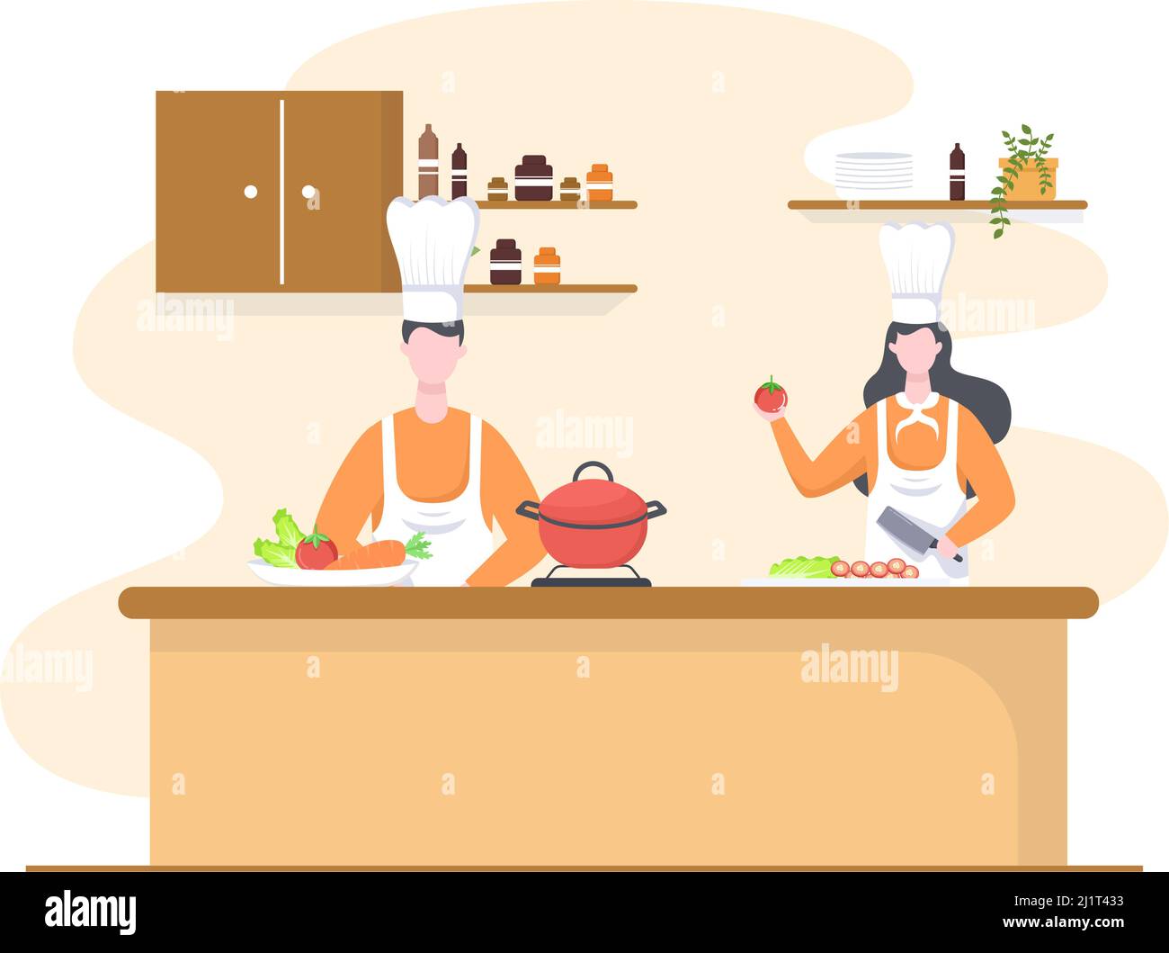 Professional Chef Cartoon Character Cooking Illustration with Different ...