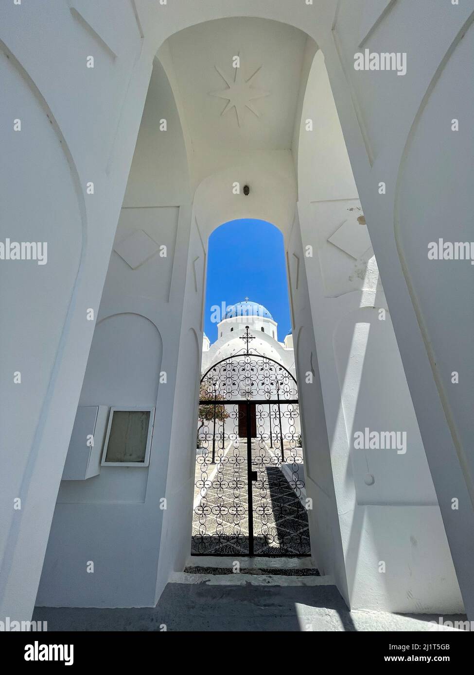 Church of the Holy Cross in the town of Emporio, Santorio, Greece Stock ...