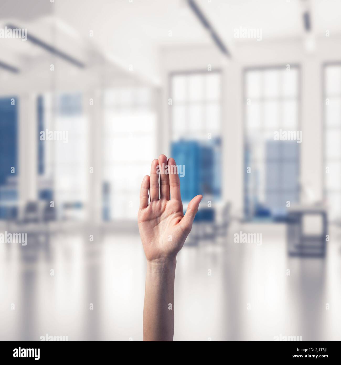 Choosing gesture of person in elegant modern interior in sunshine light ...