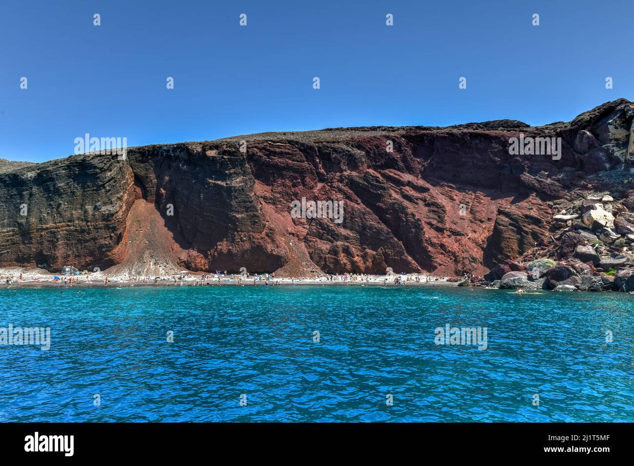The famous Red Beach in Santorini, Greece with a blue sky Stock Photo ...