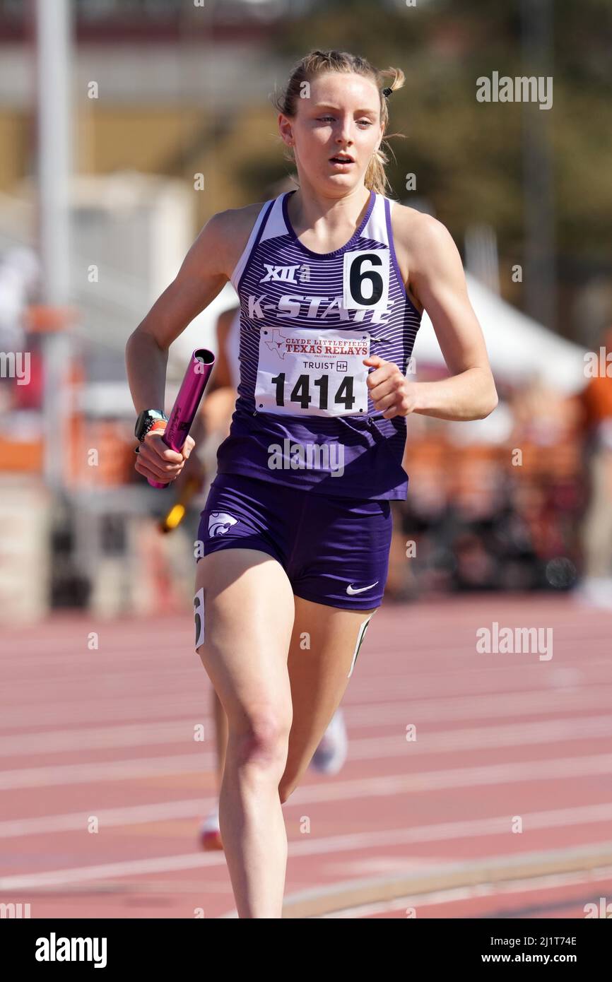 Sydney Burton runs the third leg on the Kansas State Wildcats women's 4 ...