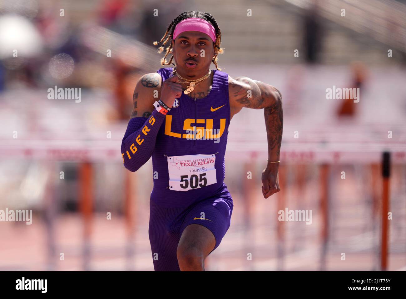 Eric Edwards Jr. of LSU wins the 110m hurdles in a wind-aided 13.24 ...