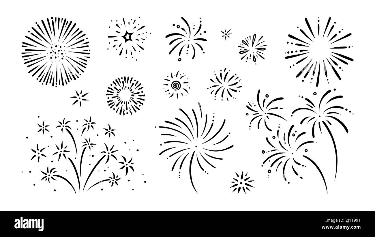 Doodle firework set. Shiny foreworks for parties and celebrations ...
