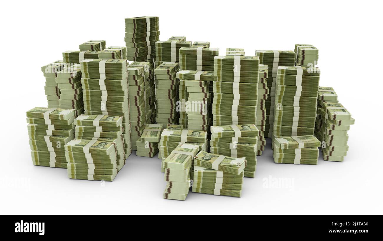 Big stack of 100000 Iranian rial notes. A lot of money isolated on ...