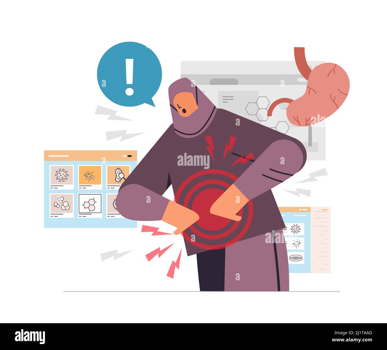 arab woman suffering from abdominal pain injury on belly painful area ...