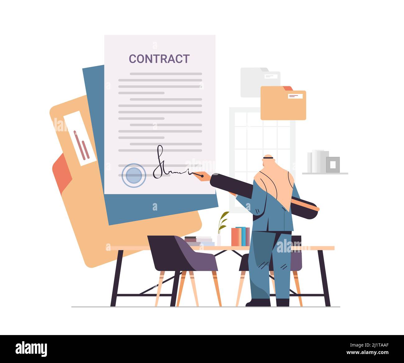 arab businessman working with paper documents arabic business man sign ...