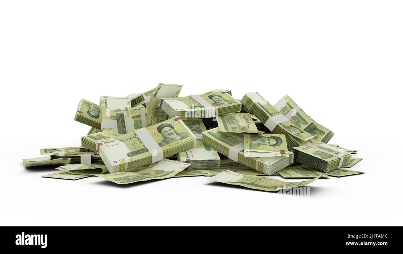 3D Stack of 100000 Iranian rial notes Stock Photo - Alamy