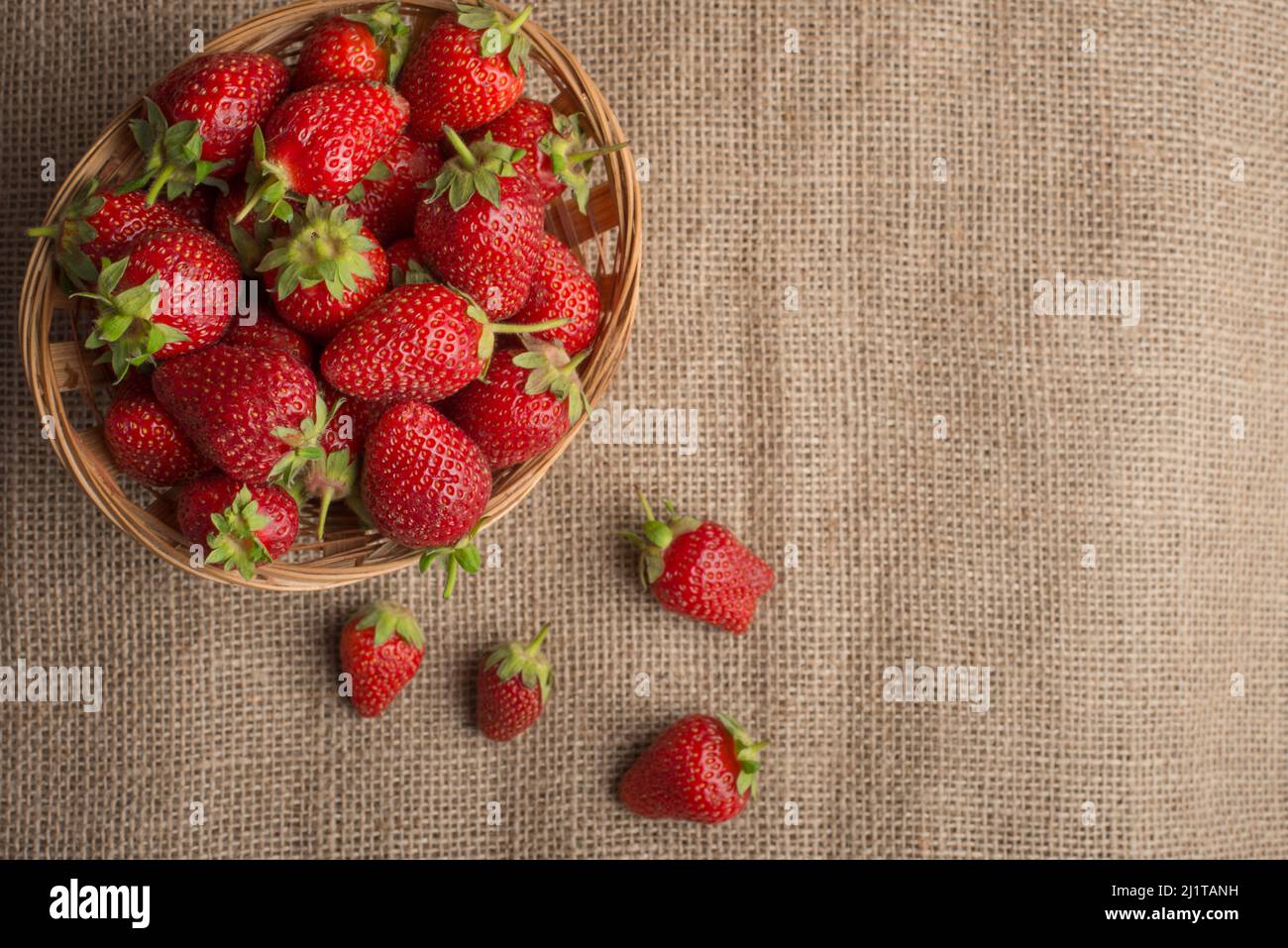 Strawberries in a basket, top view with empty space for writing Stock ...