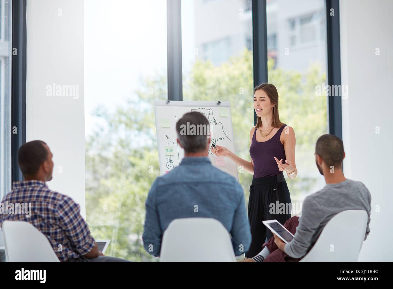 Shes explaining everything in detail. Shot of a young businesswoman ...