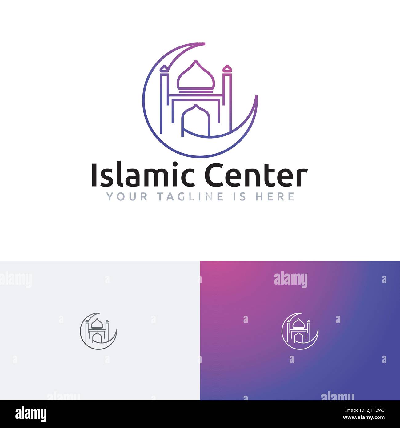 Mosque Crescent Islamic Center Study Islam Muslim Community Line Style ...