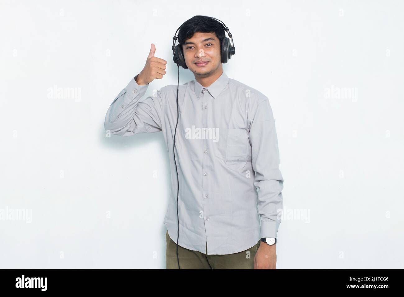 Asian man operator customer service with ok sign gesture tumb up ...